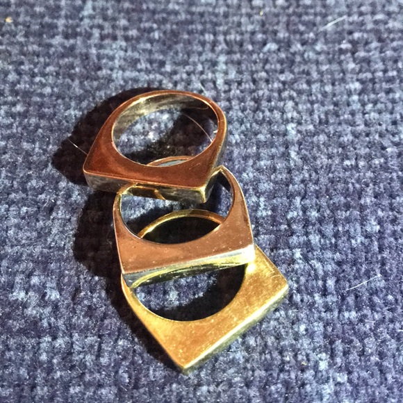 Jewelry | Rose Gold Silver And Gold Threepiece Ring Set | Poshmark